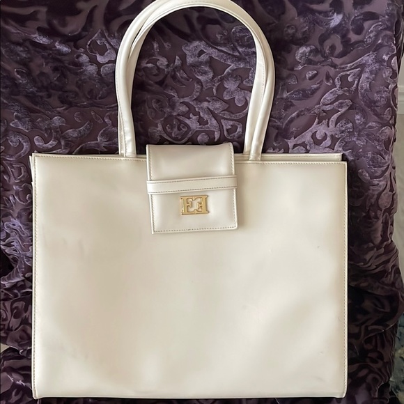 Escada | Bags | Escada Cream Canvas Tote With Gold Hardware | Poshmark